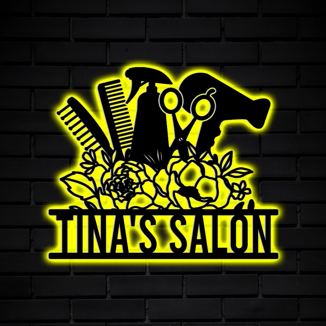 Custom Hair Salon Metal Wall With Led, Hairdresser Metal Wall Art, Hair ...