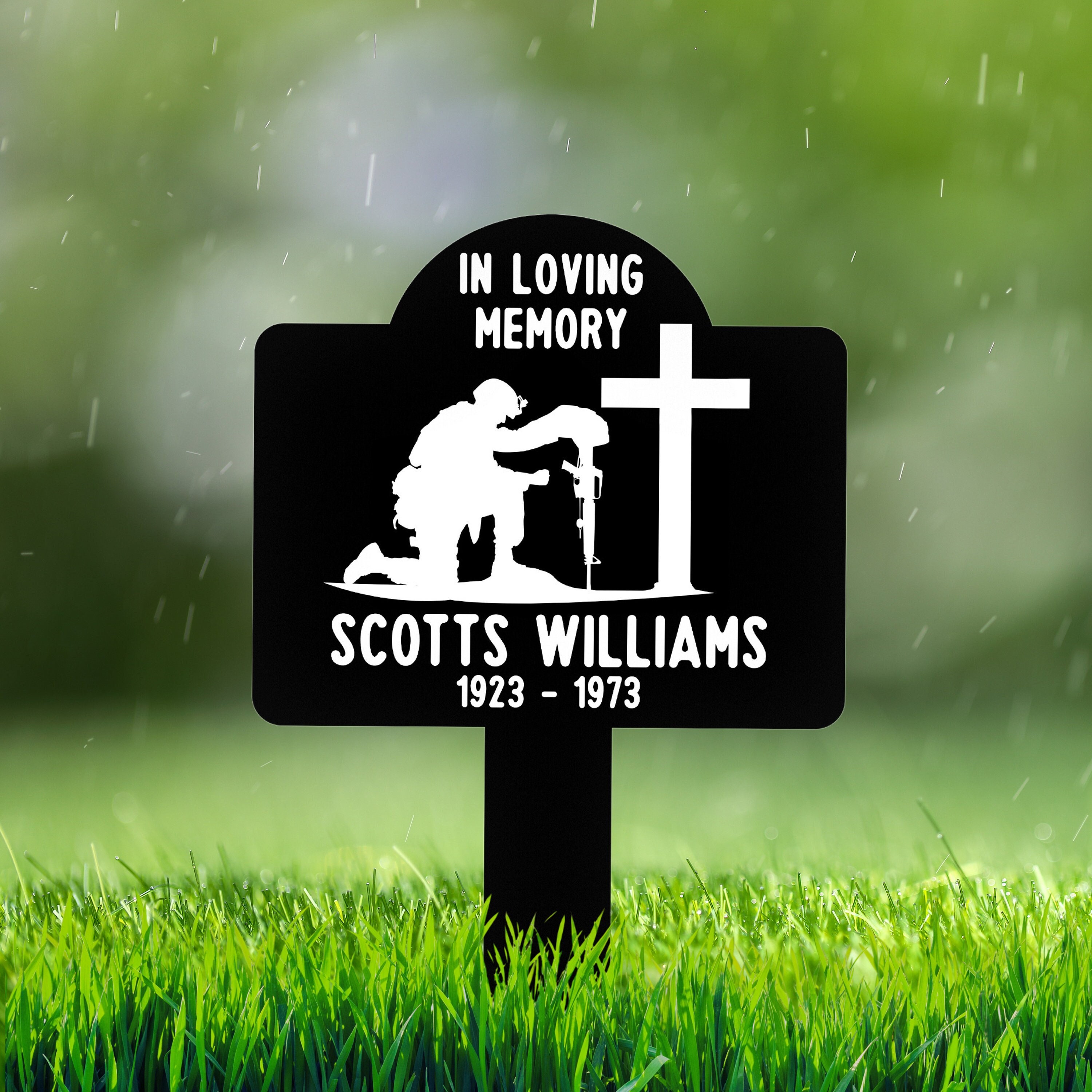Veteran Memorial Grave Marker Personalized, USA Army Cross Garden Stake ...