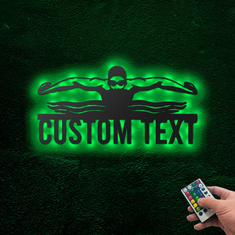 Custom Swimmer Metal Wall Art With LED, Personalized Swimming Pool ...