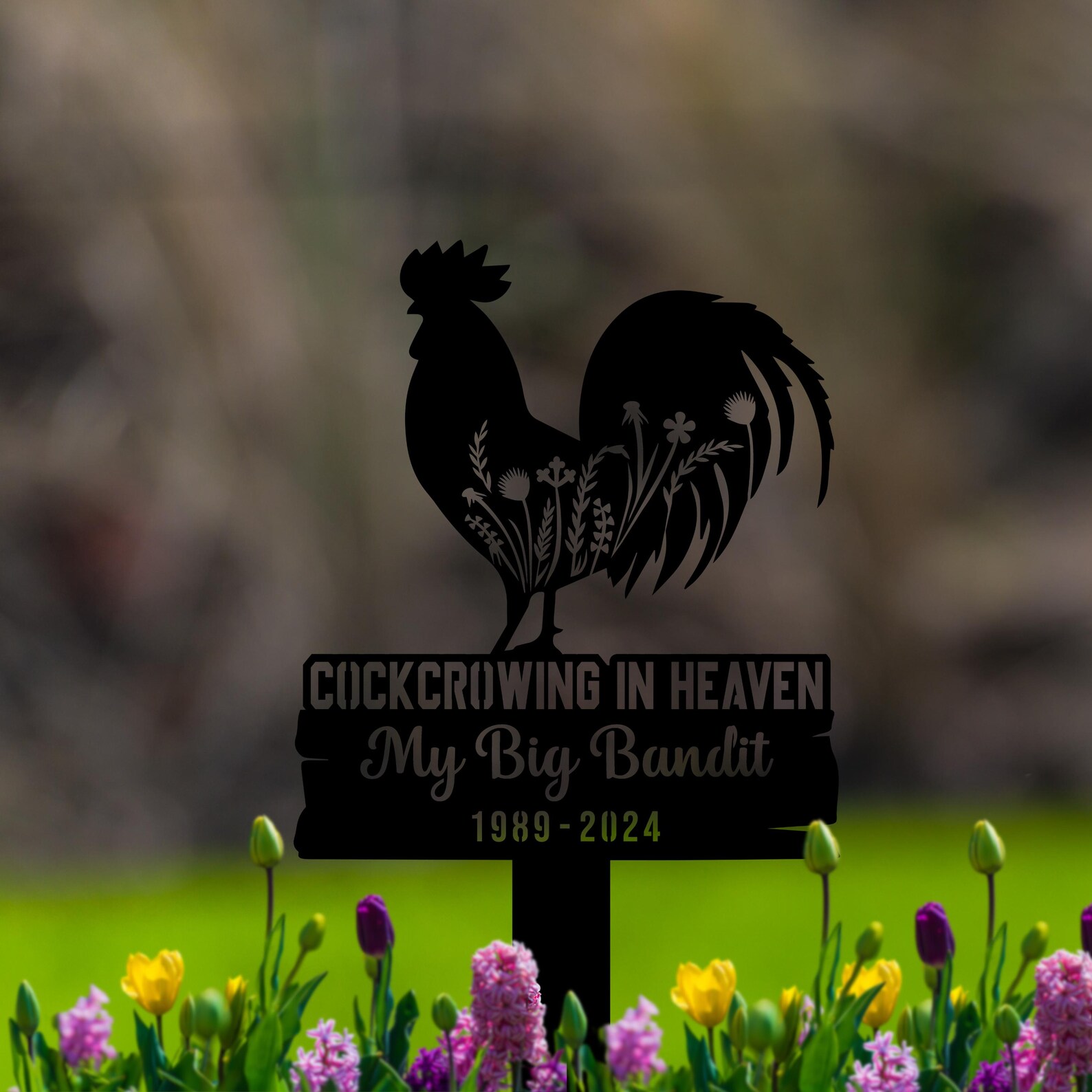 Personalized Rooster Grave Markers, Memorial Metal Plaque, Chicken ...