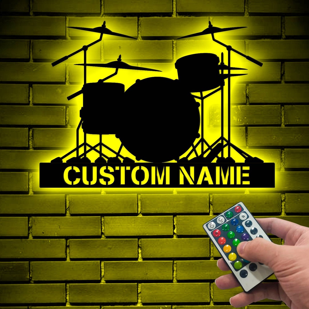 Drummer Metal Wall With LED Personalized, Drummer Custom Name Sign ...