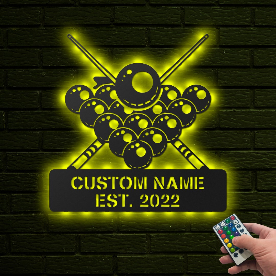 Billiards Metal Wall With LED Personalized, Custom Billiards Metal ...