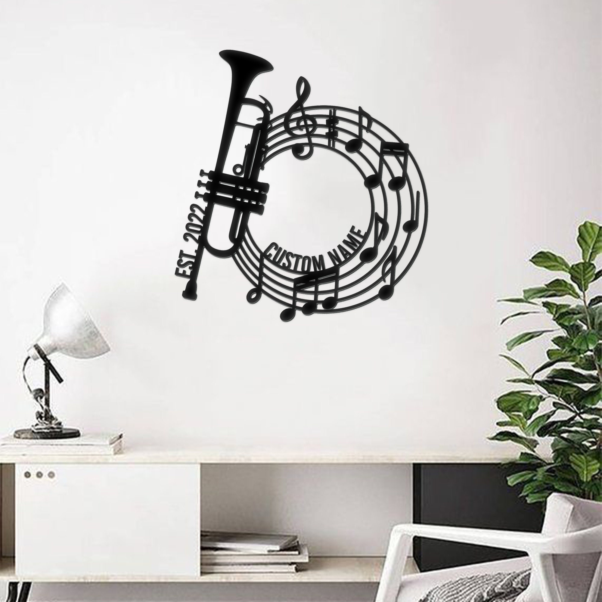 Personalized Trumpet Metal Wall Art LED Light, Trumpet Player Name Sign ...