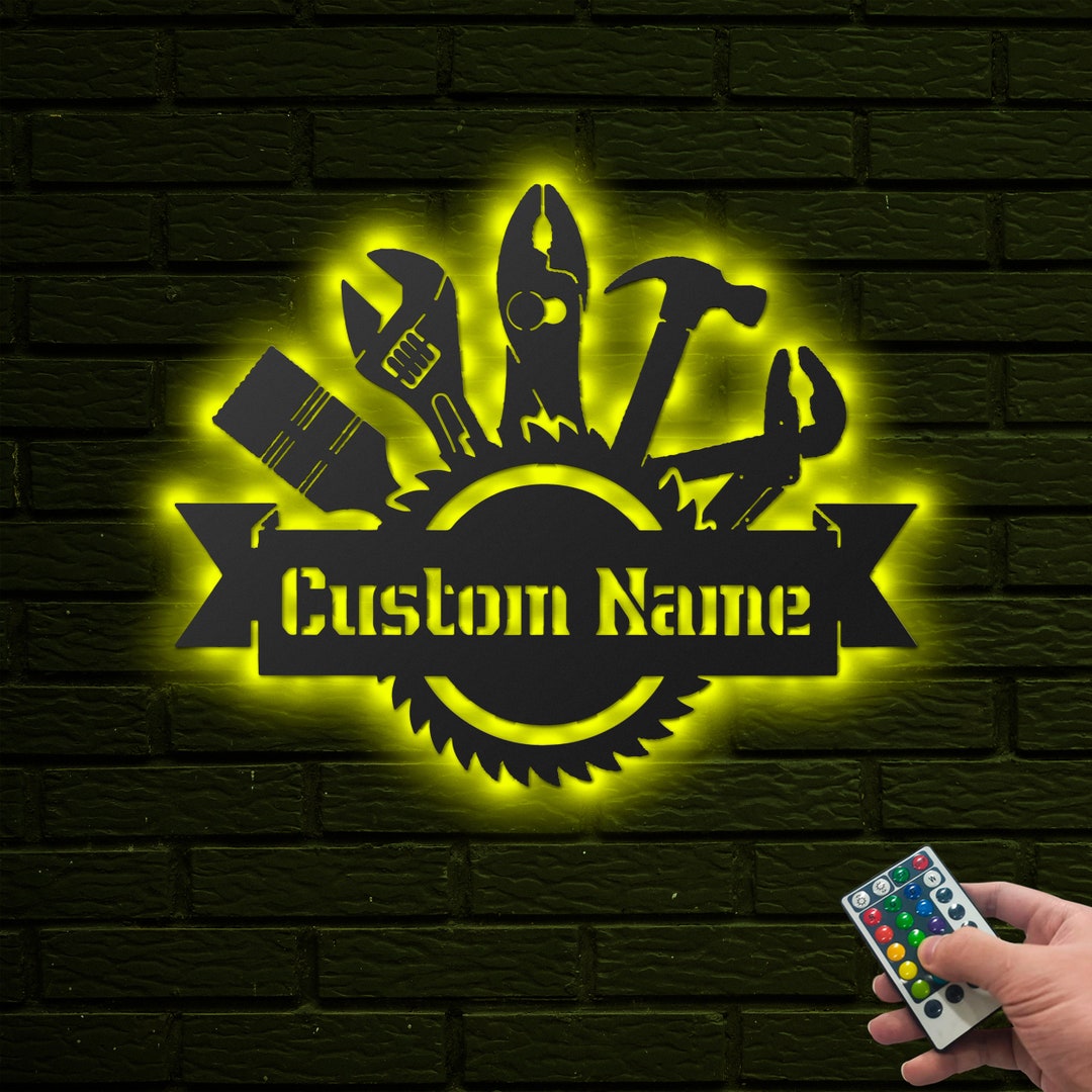 Handyman Sign With LED Personalized, Garage Metal Wall, Repairman ...