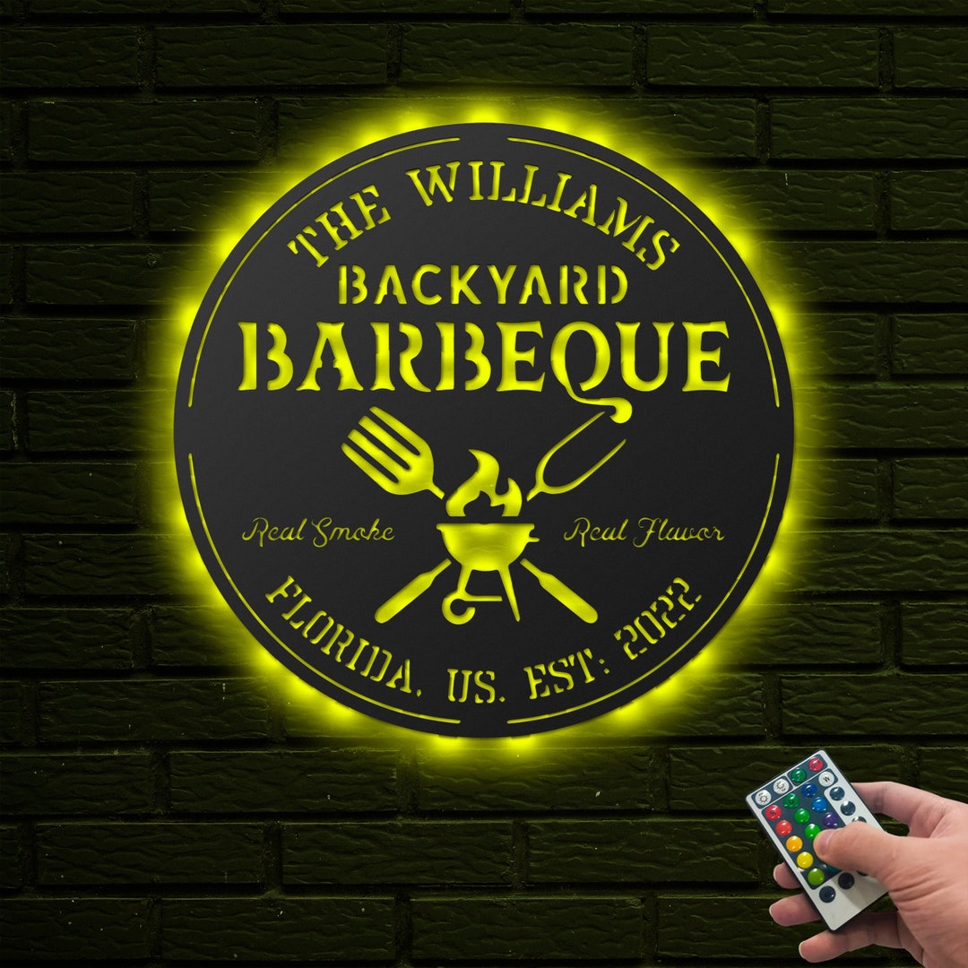 Personalized Backyard Barbeque Name Sign, Outdoor BBQ Wall Hanging ...