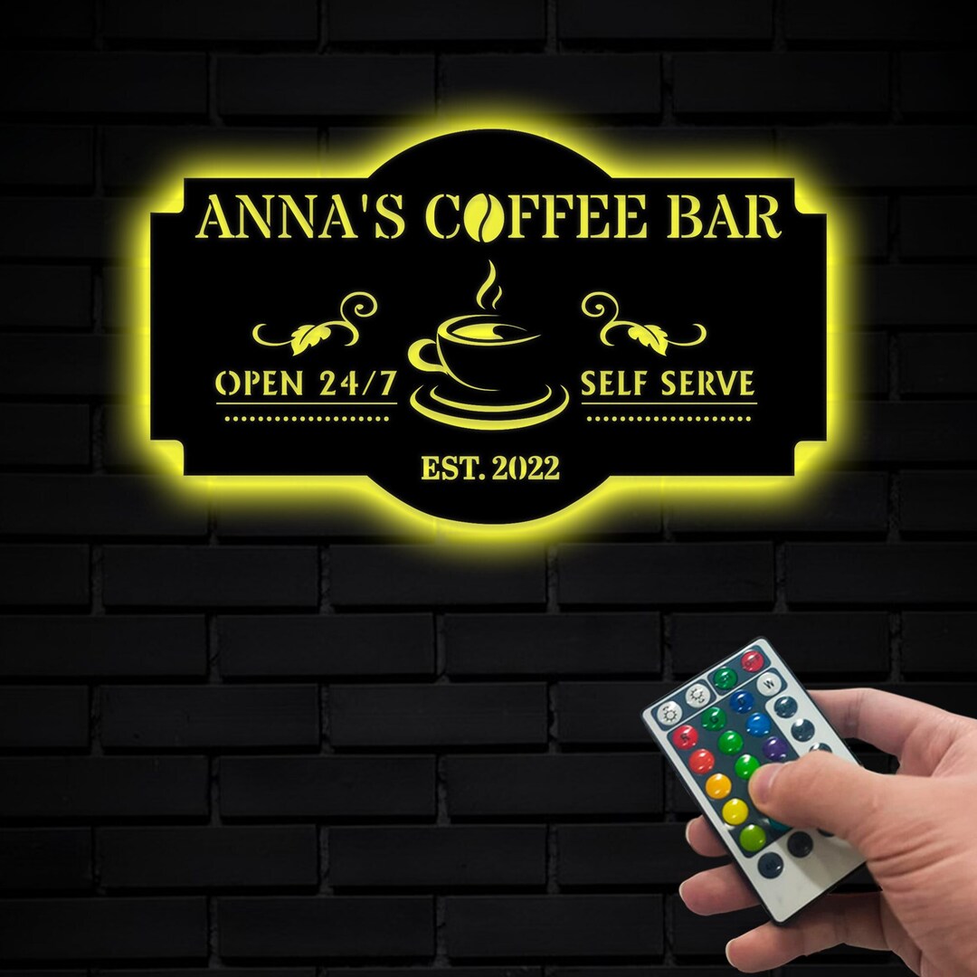 Coffee Bar Metal Sign With Led, Coffee Shop Metal Wall, Custom Coffee ...