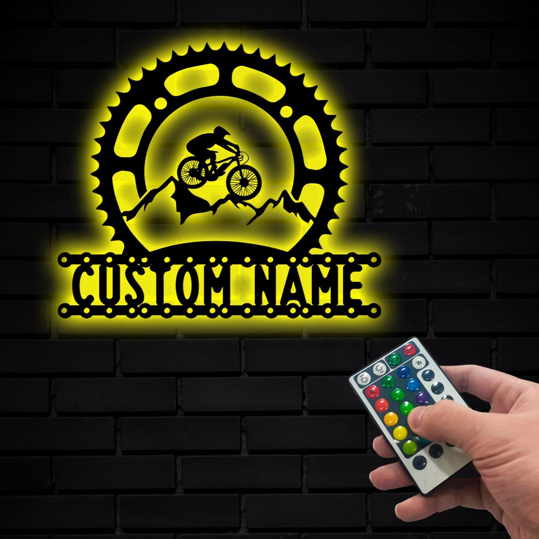 Mountain Bike Metal Wall With LED Light Personalized, MTB Name Sign ...