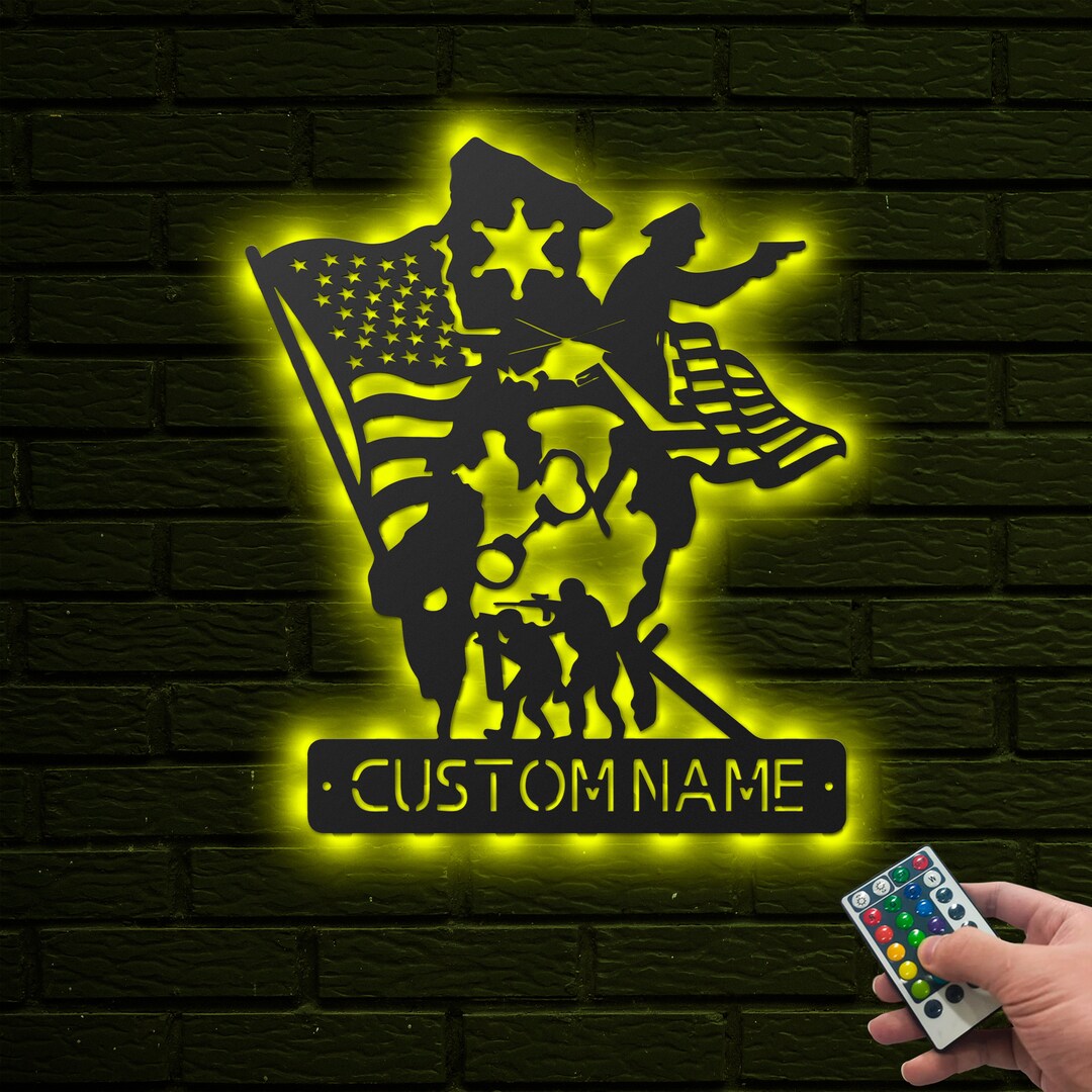 Police Officer Metal Wall LED Light Personalized, US Policeman Custom ...