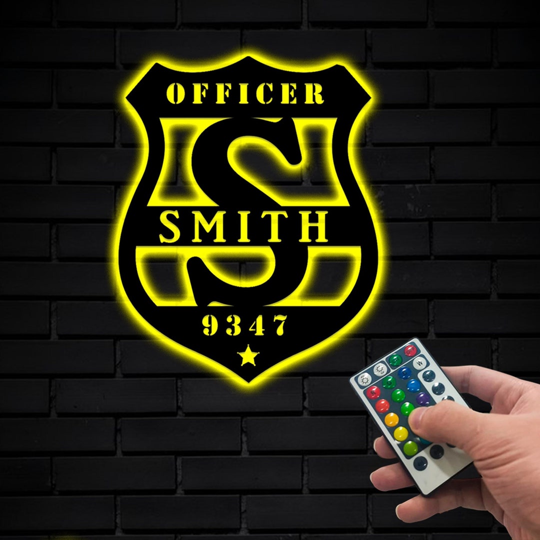 Police Officer Metal Wall Art LED Light Personalized, US Policeman Name ...
