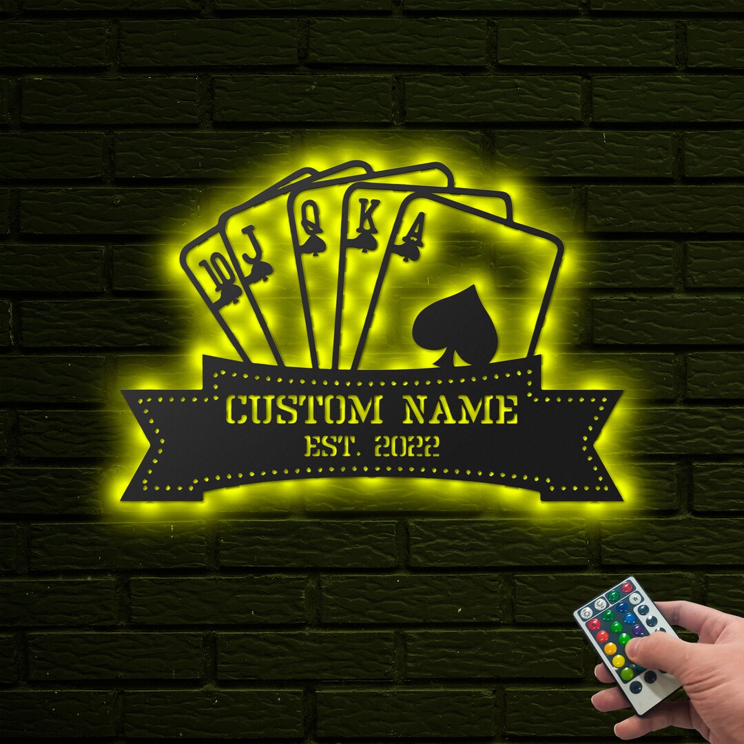 Playing Card Metal Wall With LED Personalized, Casino Wall Hanging ...