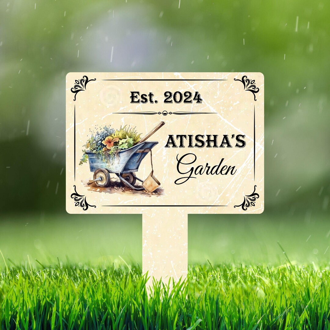 Metal Garden Sign Personalized, Vintage Garden Stakes, Mom Garden Decor ...