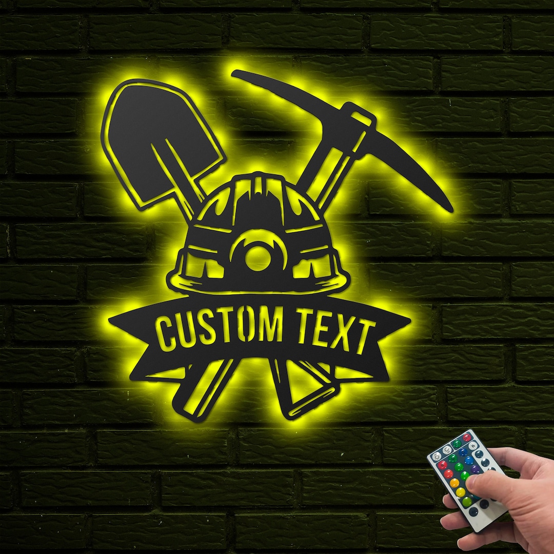 Mining Tools Metal Wall With LED, Miner Name Sign Deco, Mining Wall ...