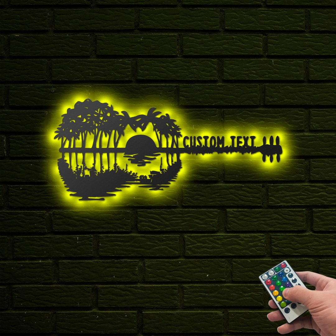 Guitar LED Sign Personalized, Guitarist Monogram Name Sign Gifts ...