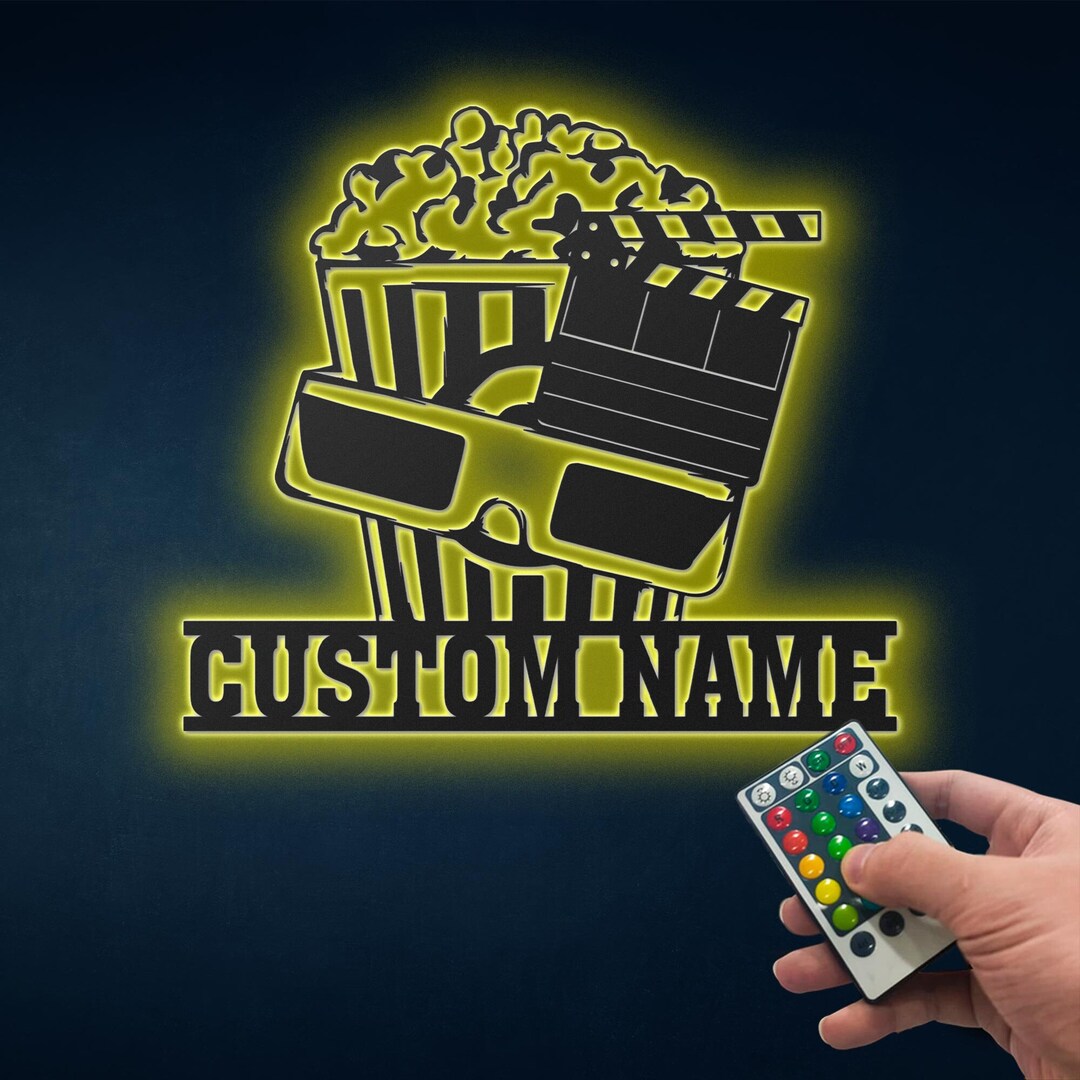 Personalized Movie Led Sign, Custom Movie Room Sign, Film and Popcorn ...