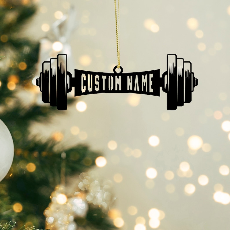 Personalized Dumbbell Metal Ornament, Weightlifting Christmas Ornament ...
