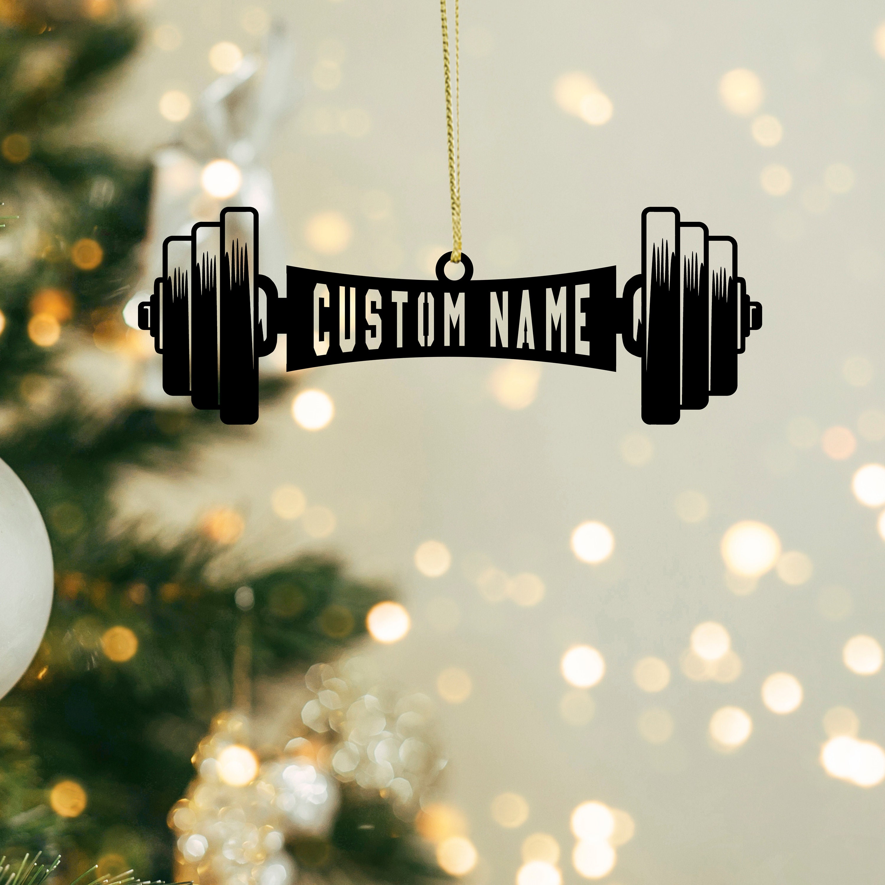 Personalized Dumbbell Metal Ornament, Weightlifting Christmas Ornament ...