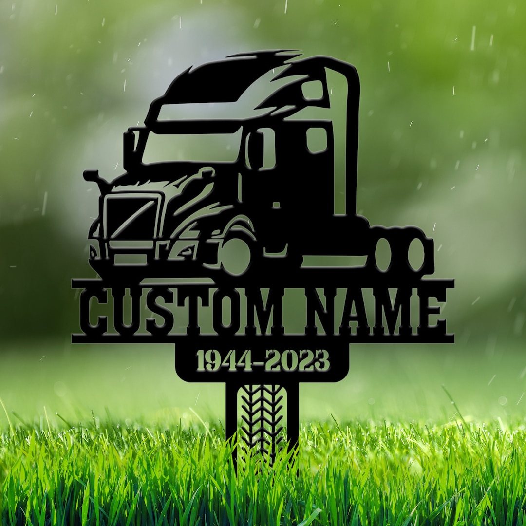 Semi Truck Grave Marker Personalized, US Truck Driver Metal Stake ...