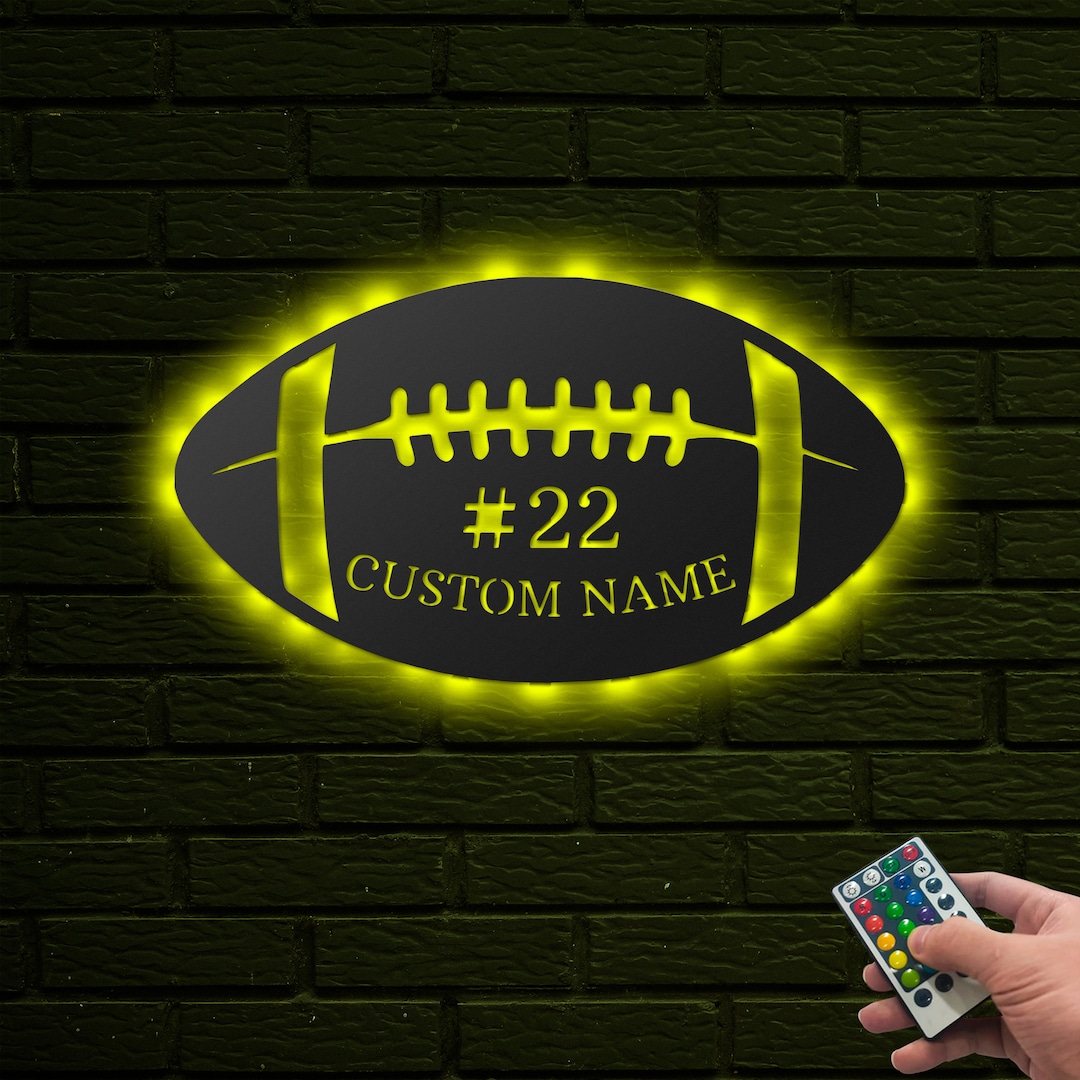 Football Metal Wall With LED Personalized, Football Player Custom Name ...