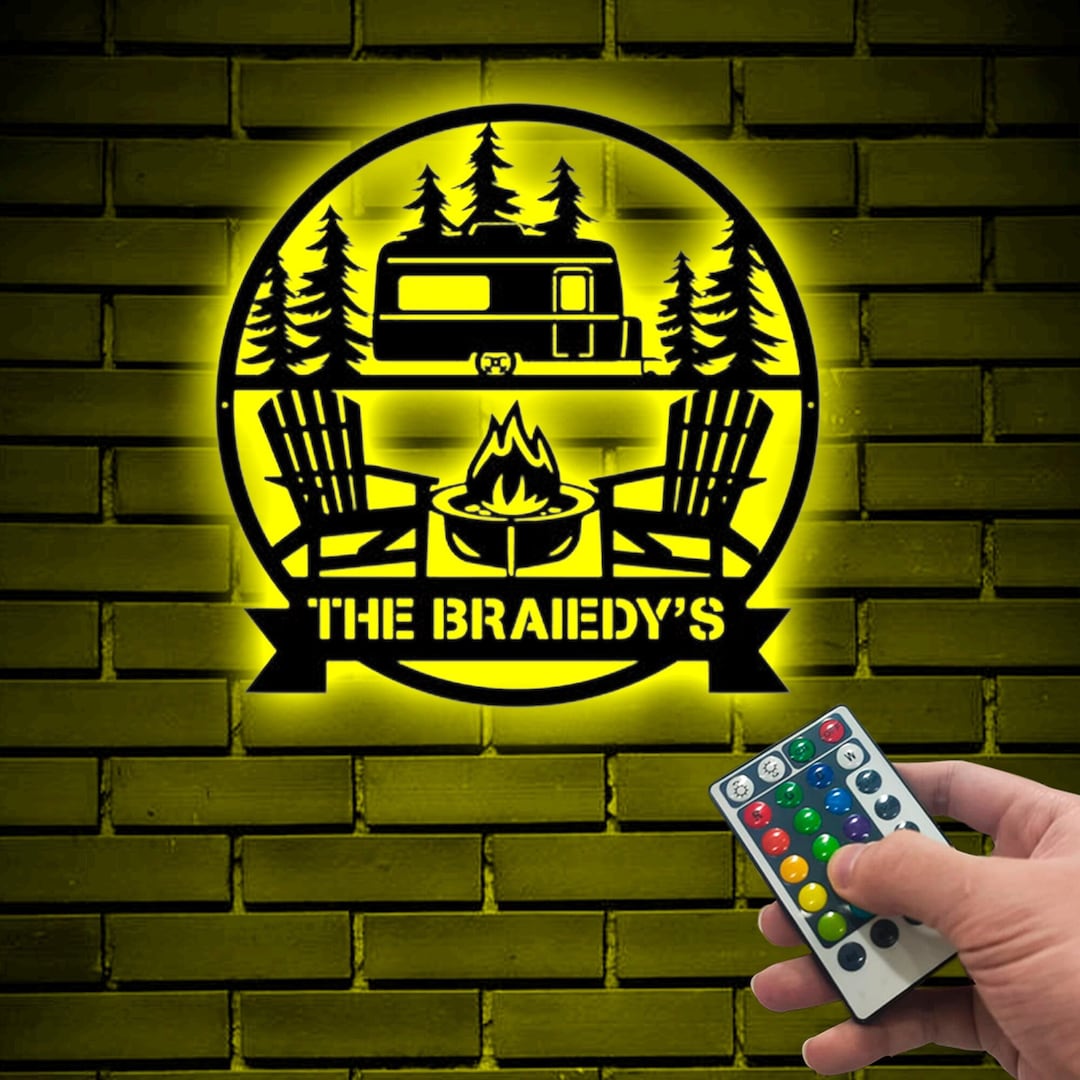 Camping Metal Wall With LED Light, Camping Door Hanger, Camper Custom ...