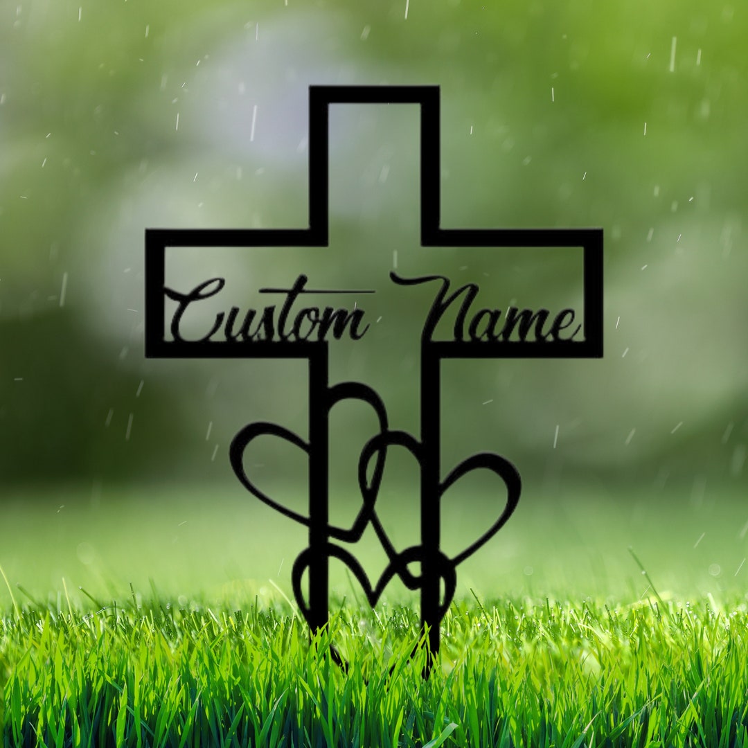 Custom Memorial Grave Marker, Cross Metal Stakes, Outdoor Sympathy ...
