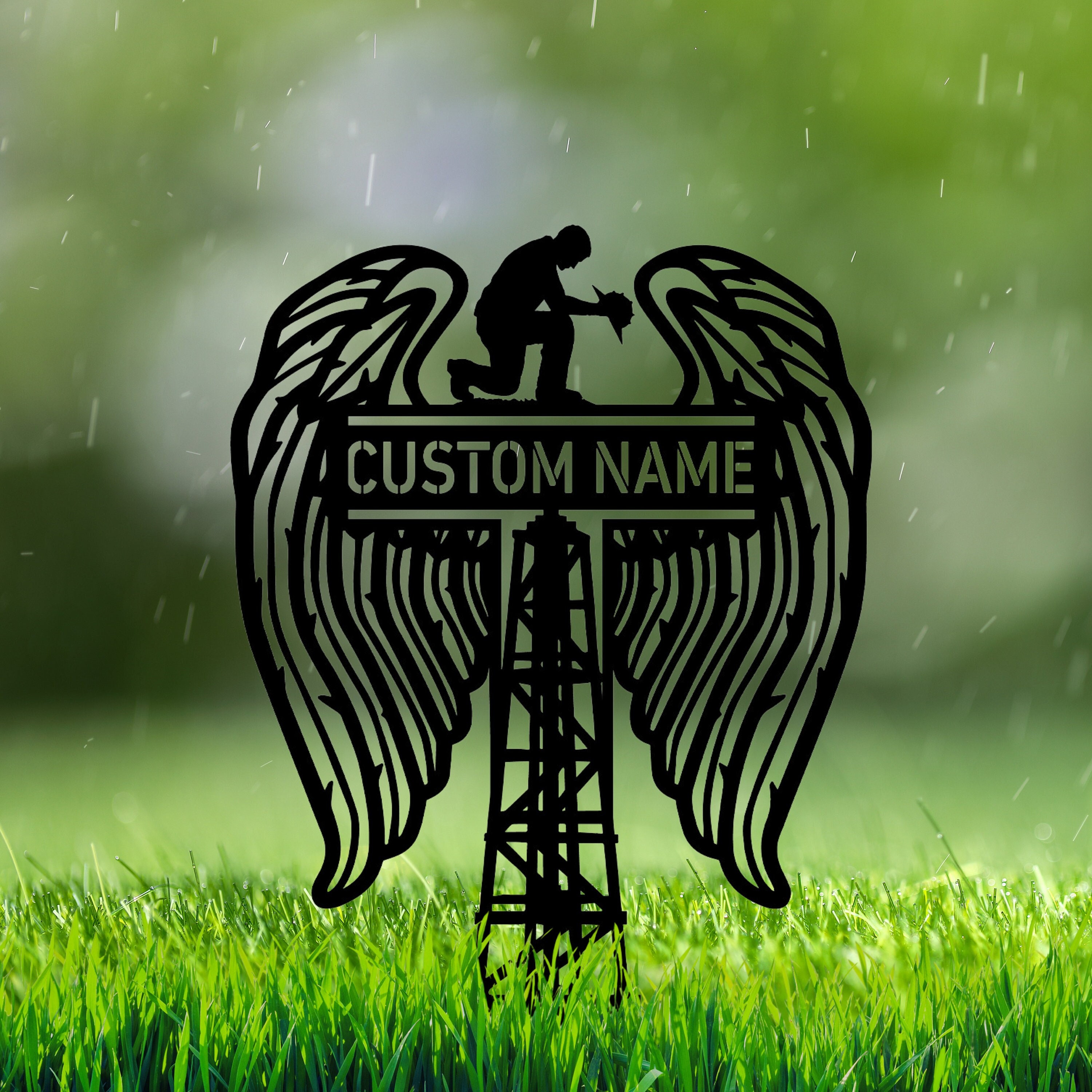 Oil Rig Cross Grave Marker, Digger Memorial Stake, Oil Rig Metal Stake ...