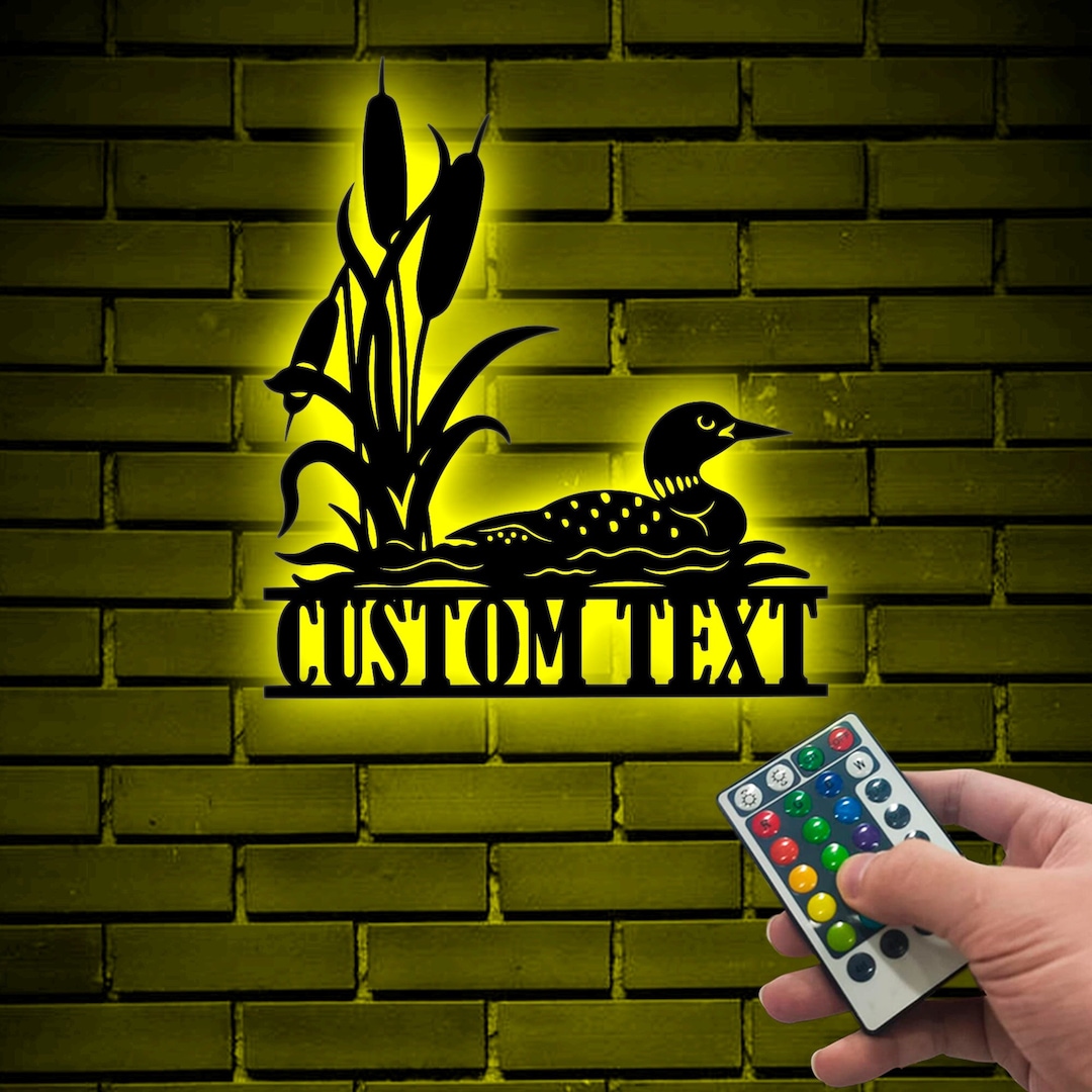 Loon Metal Sign With LED Lights Personalized, Lakehouse Metal Wall Art ...