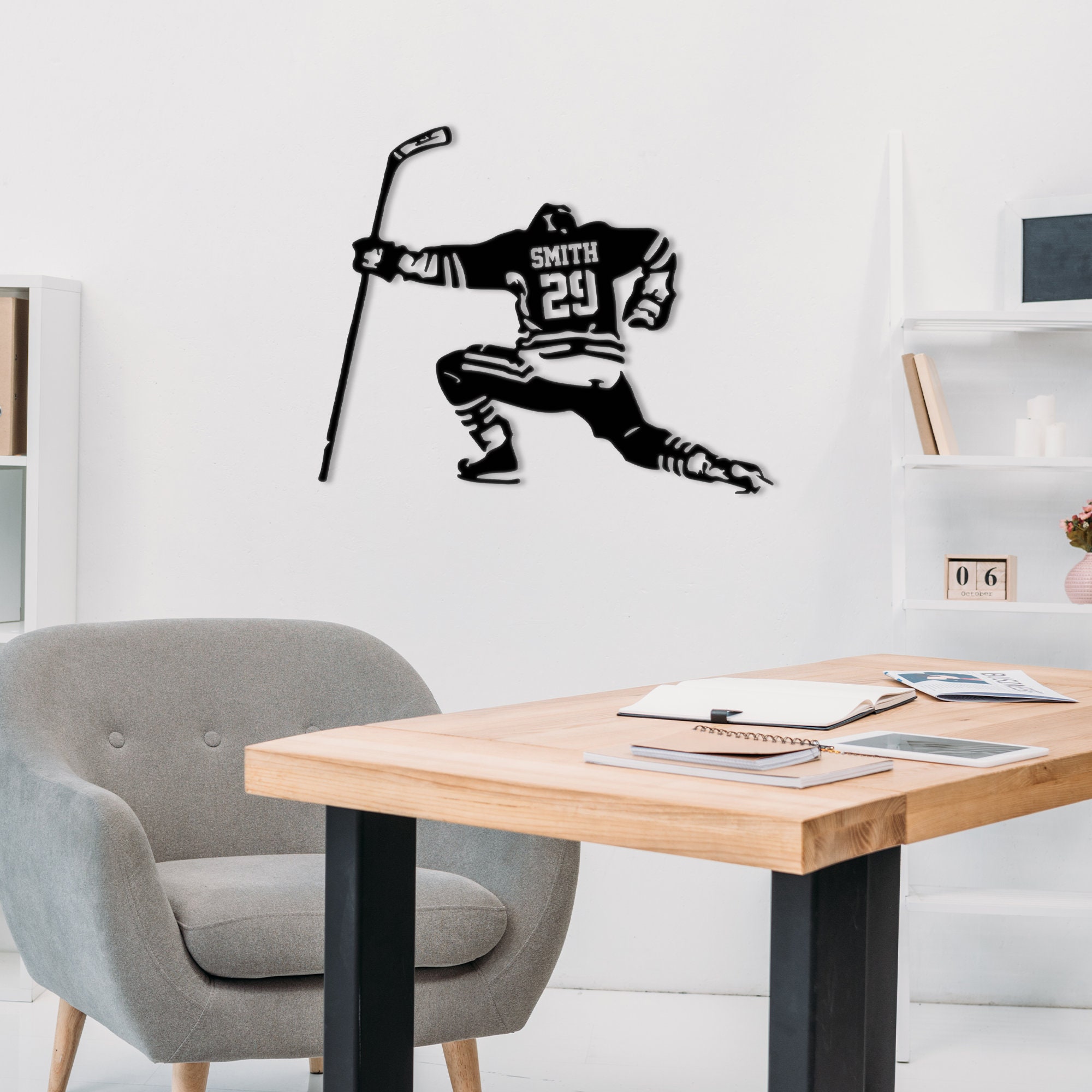 Personalized Ice Hockey Wall Signs With LED, Ice Hockey Man Custom Name ...