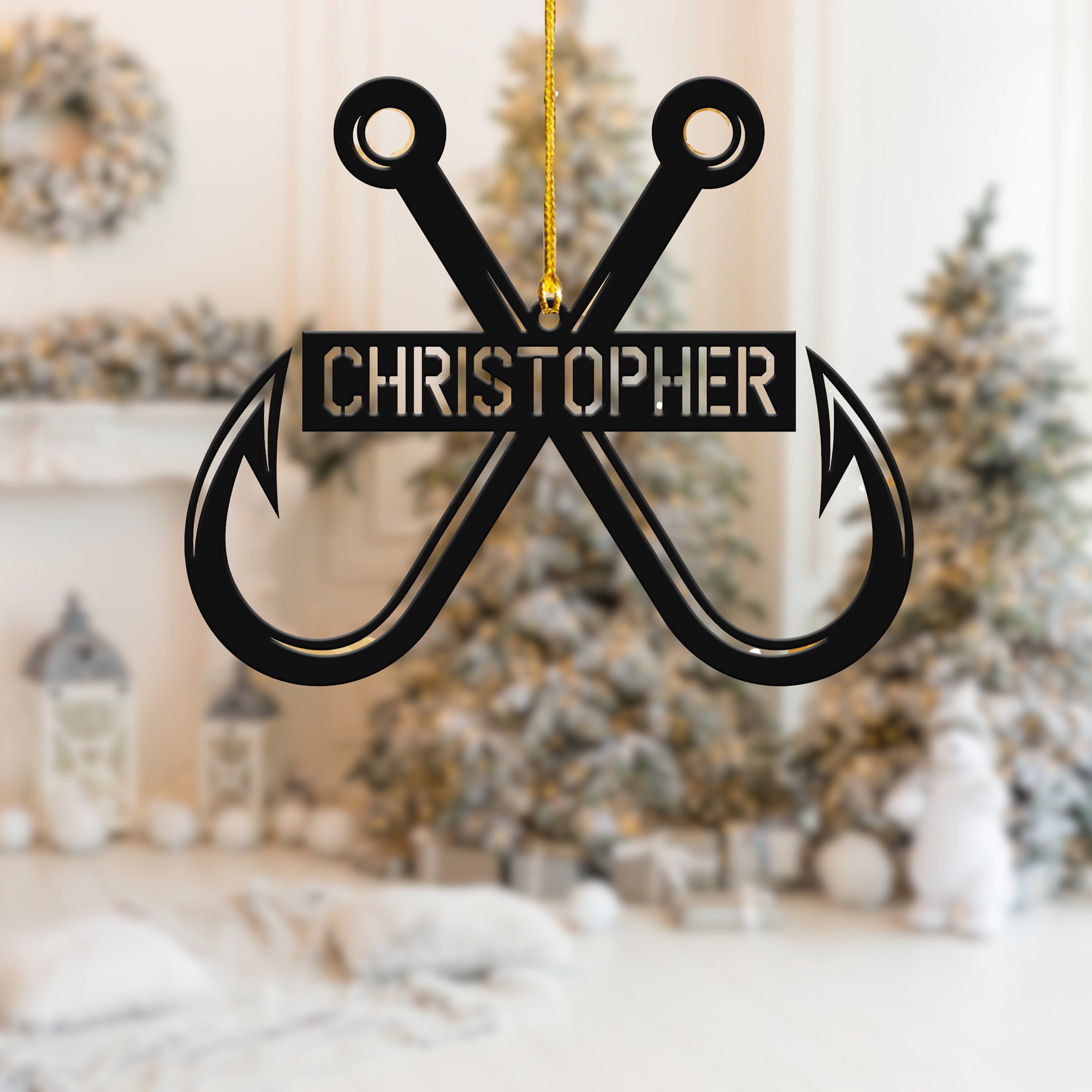 Fishing Hook Ornament Personalized, Christmas Metal Ornament, Xmas Gift ...