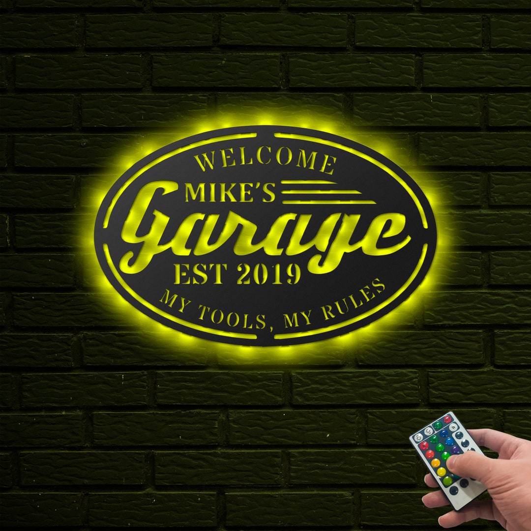 Personalized Garage Metal Wall With LED, Custom Dad's Garage Sign ...