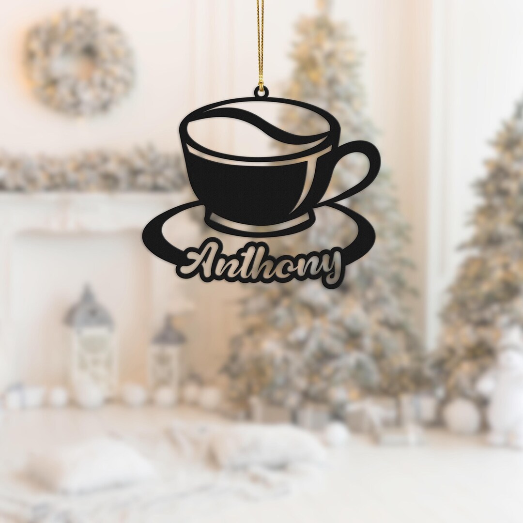 Coffee Cup Ornament Personalized, Coffeeholic Metal Ornament, Coffee ...