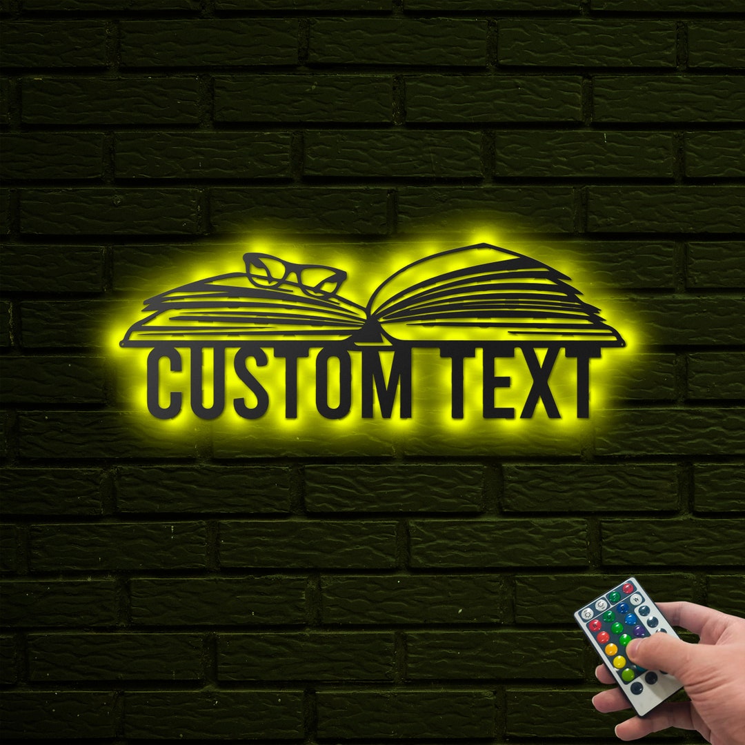 Book Store Welcome Sign With LED Personalized, Bookshop Wall Sign Decor ...
