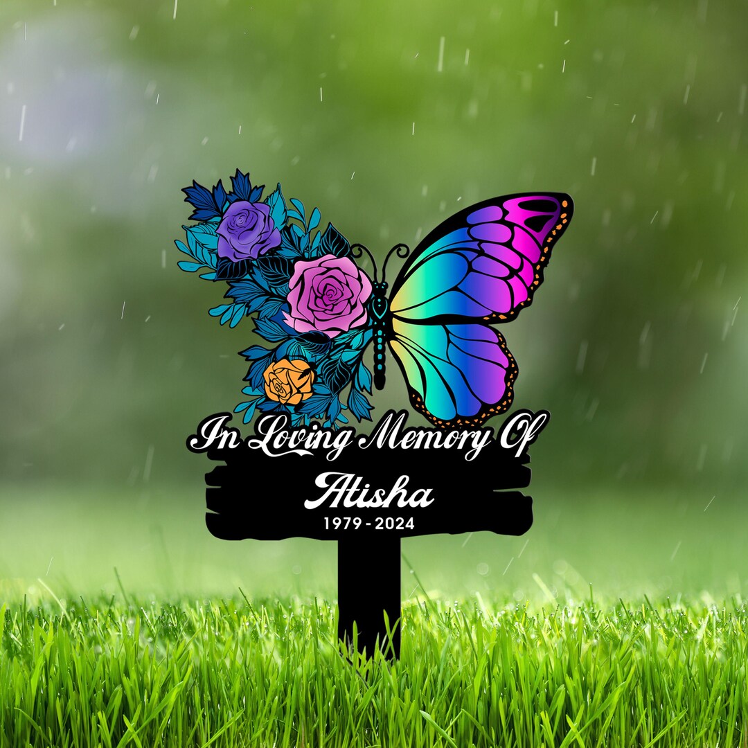 Personalized Memorial Metal Stake, Butterfly Grave Marker, Outdoor ...