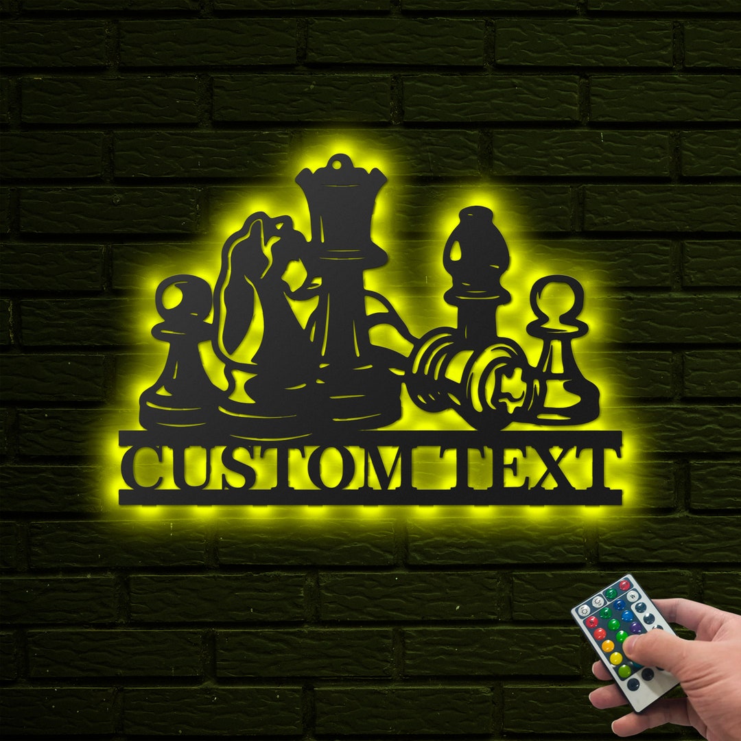 Chess Metal Wall With LED Personalized, Custom Chess Player Name Sign ...