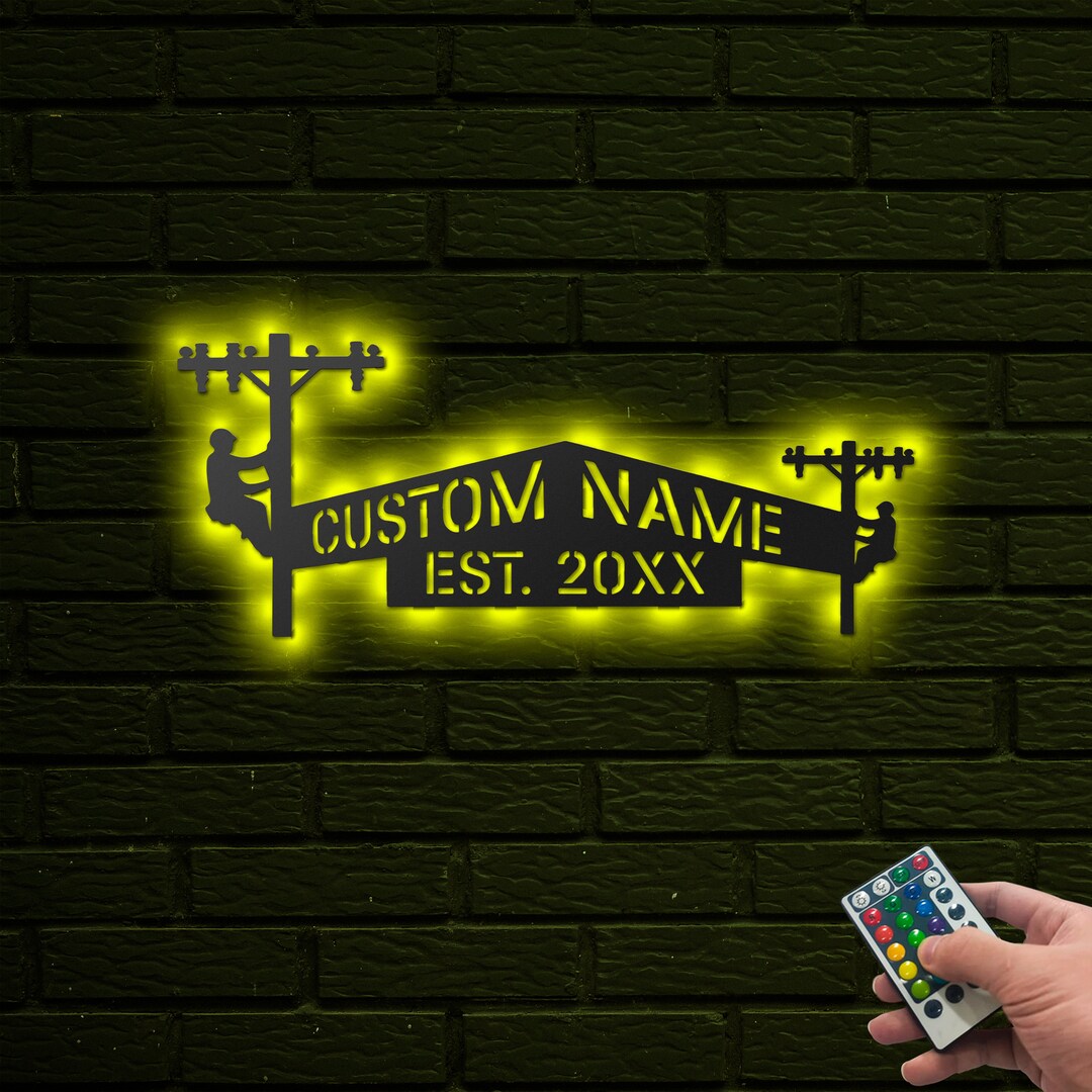 Personalized Electrician Metal Wall With LED, Lineman Custom Name Sign ...