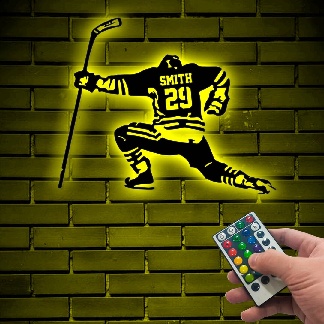 Personalized Ice Hockey Wall Signs With LED, Ice Hockey Man Custom Name ...