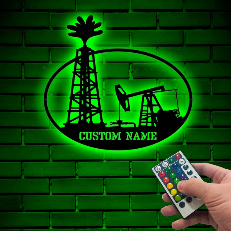 Personalized Oil Rig Metal Wall Art With LED Light, Oil Digger Custom ...