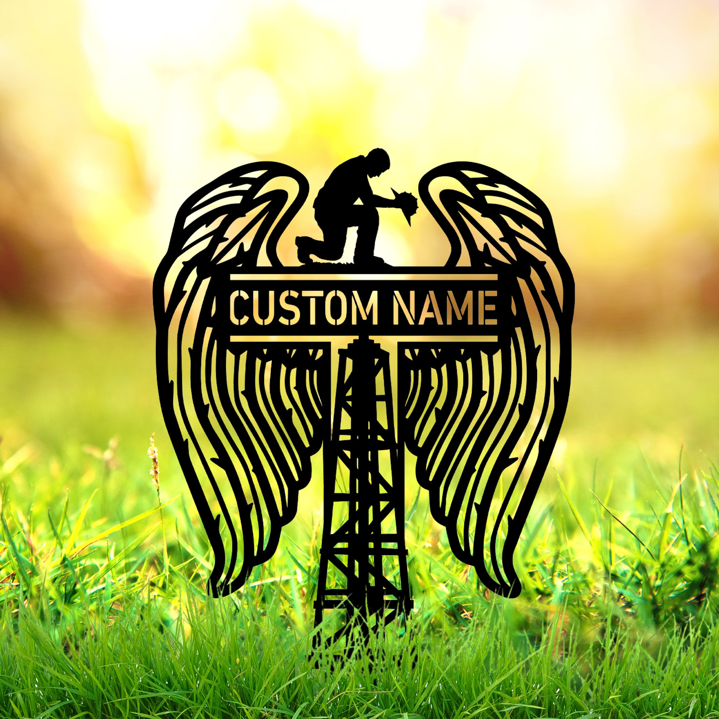 Oil Rig Cross Grave Marker, Digger Memorial Stake, Oil Rig Metal Stake ...