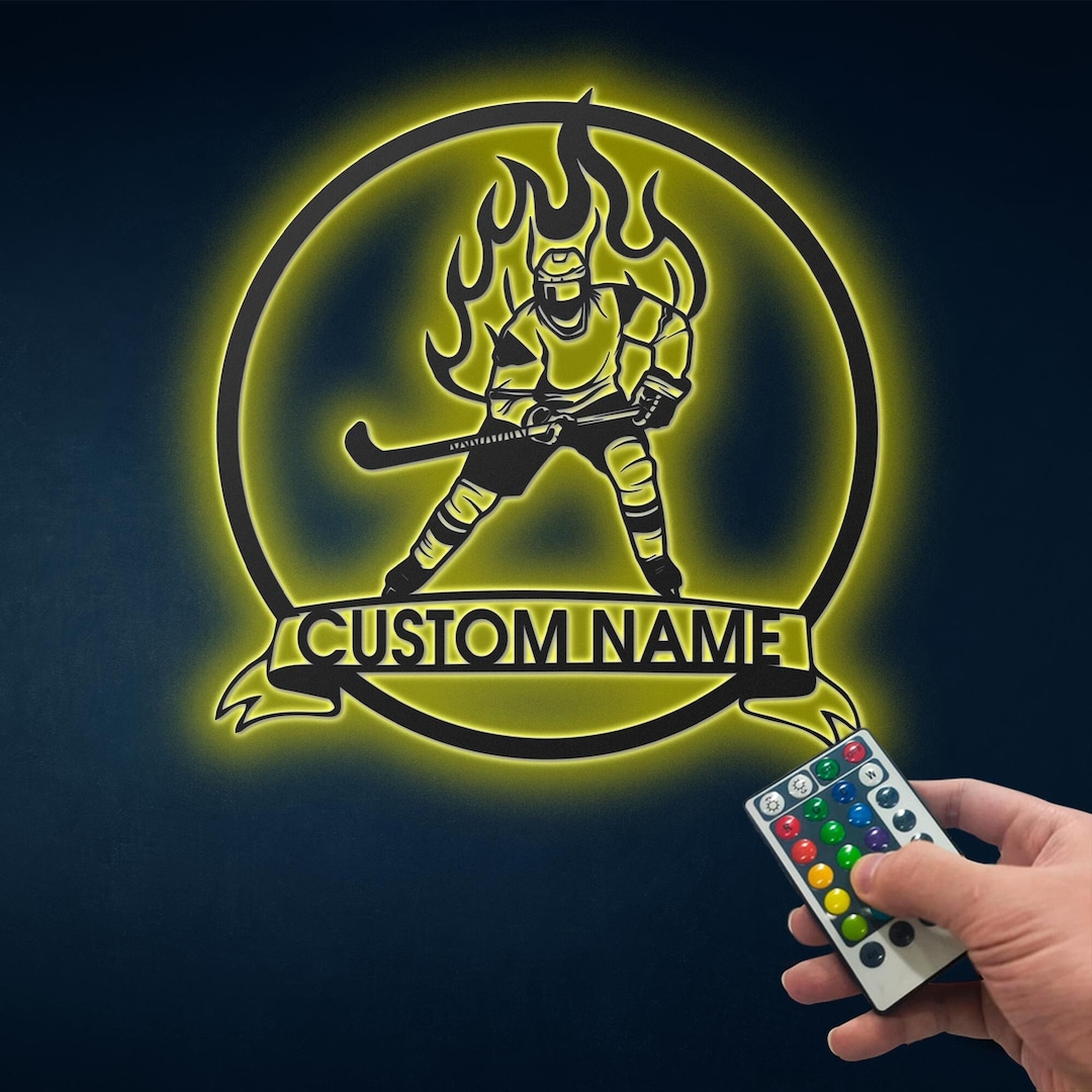 Personalized Ice Hockey Metal Wall With Led, Ice Hockey Player Custom ...