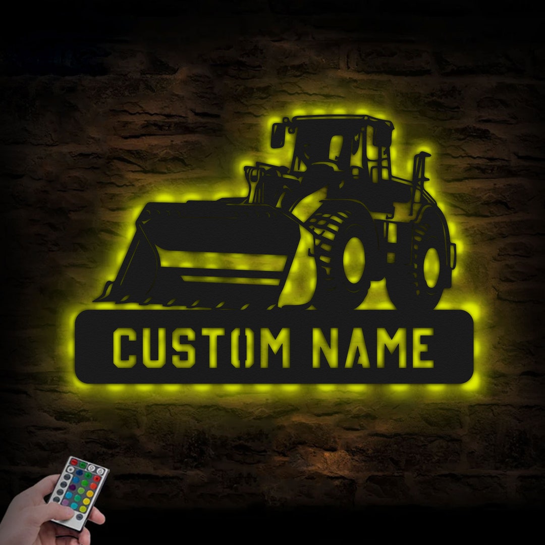 Custom Bulldozer Metal Wall LED Light Personalized, Bulldozer Custom ...
