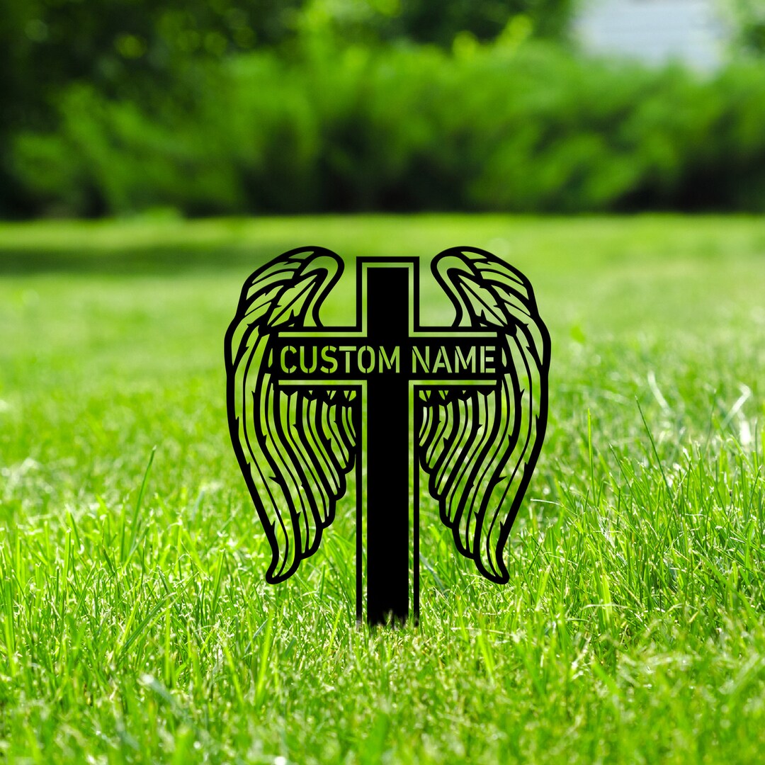 Memorial Cross Personalized, Human Grave Marker, Cross With Wings ...