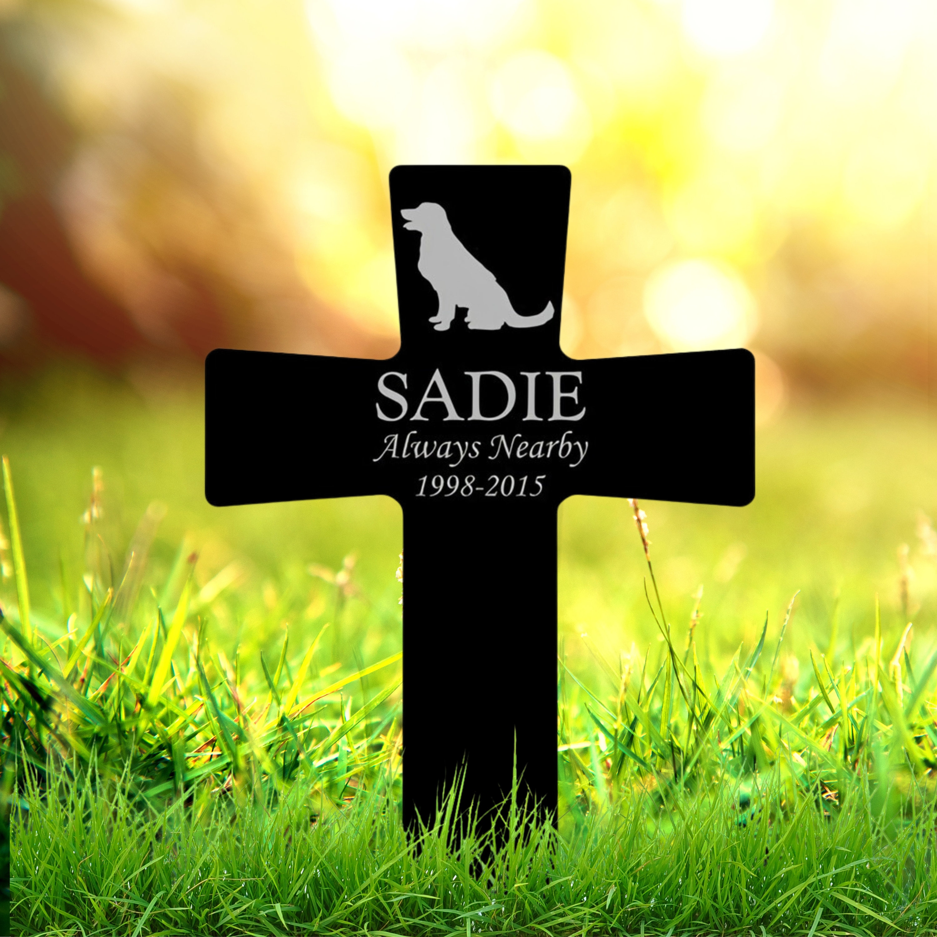 Pet Cross Memorial Grave Stake Custom, Dog Cross Acrylic Stake, Golden ...