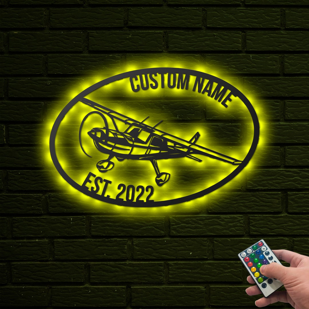 Custom Airplane Metal Wall Art With LED, Personalized Pilot Name Sign ...