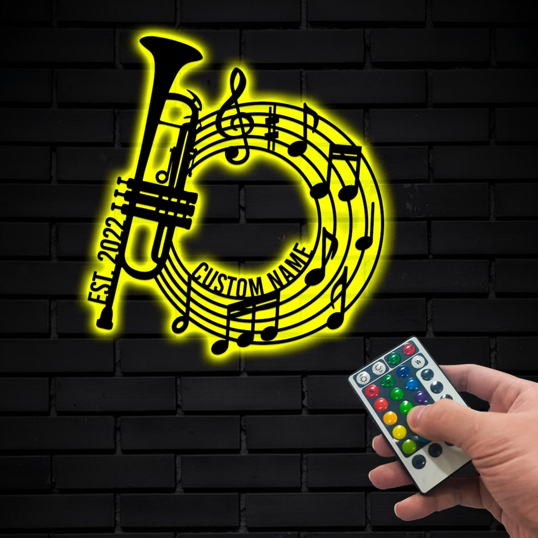 Personalized Trumpet Metal Wall Art LED Light, Trumpet Player Name Sign ...