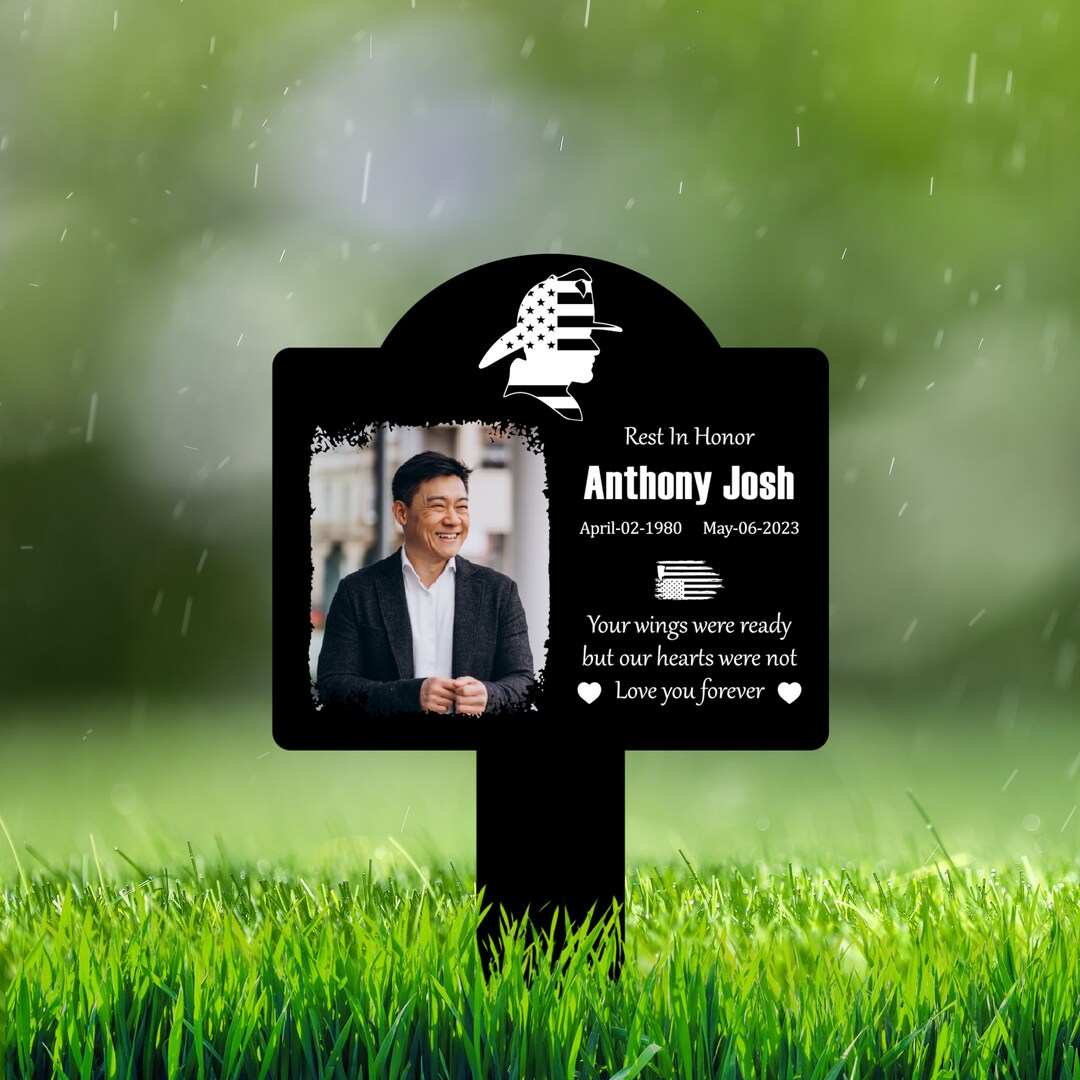 Photo Grave Marker Personalized, Fireman Memorial Plaque, Outdoor ...