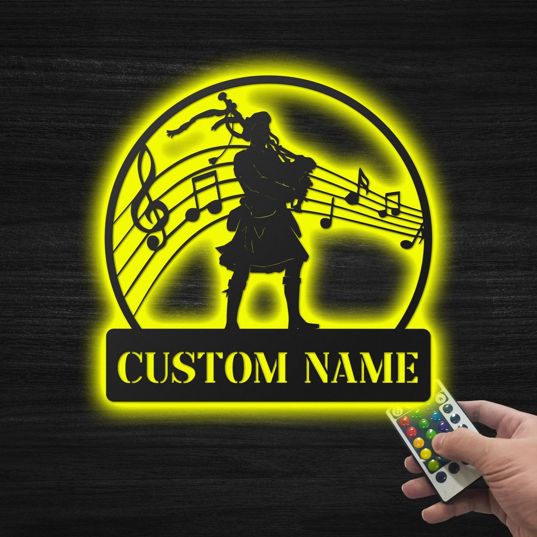 Bagpipes Metal Wall With LED, Bagpipes Custom Name Sign Decoration for ...