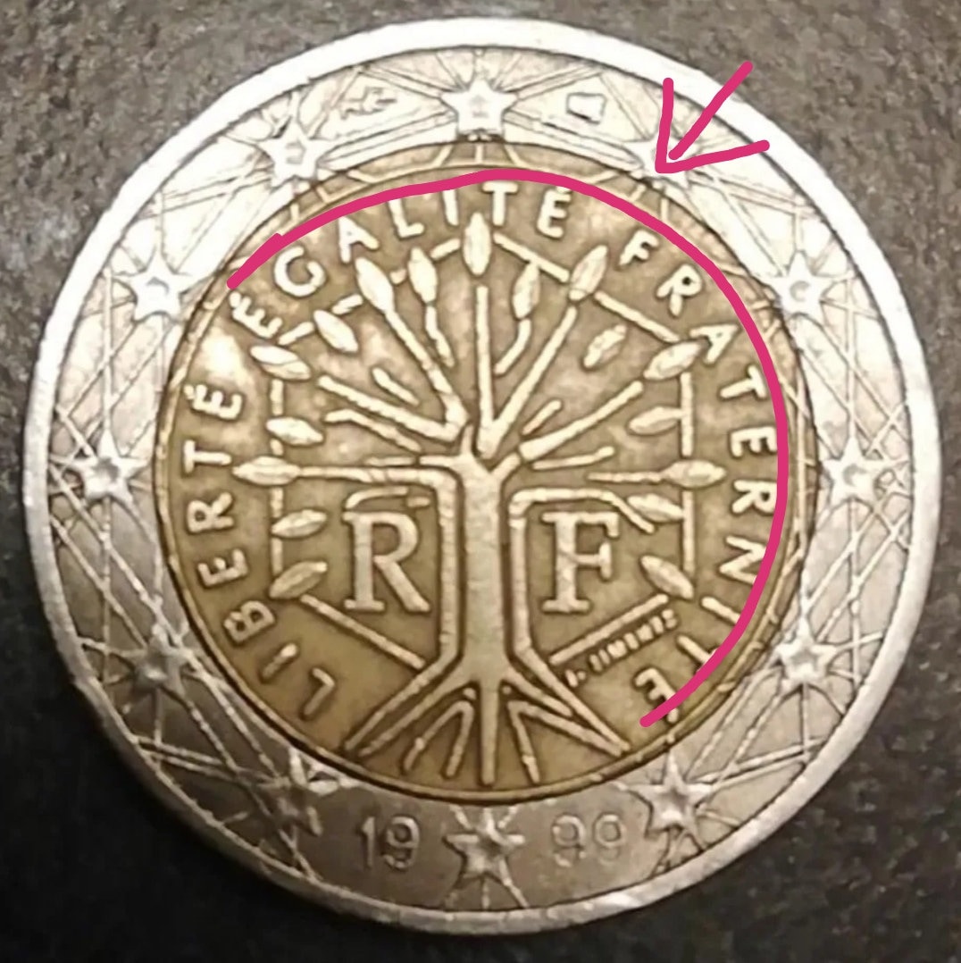 2 Euro-Münze 1999 Frankreich France Fehlprägung Error Lieberte Egalite ...