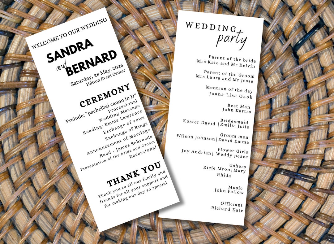 Wedding Program Template, Modern Calligraphy, Modern Wedding Ceremony ...