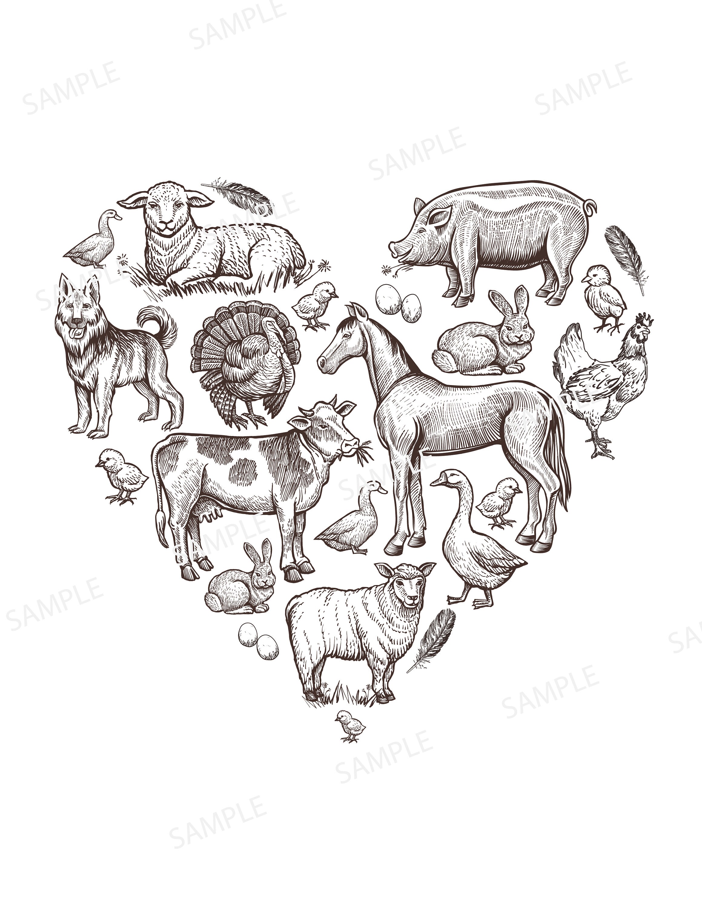 Instant Print - Farm Animals in Heart Shape PDF 8x10 - Farmhouse Home ...