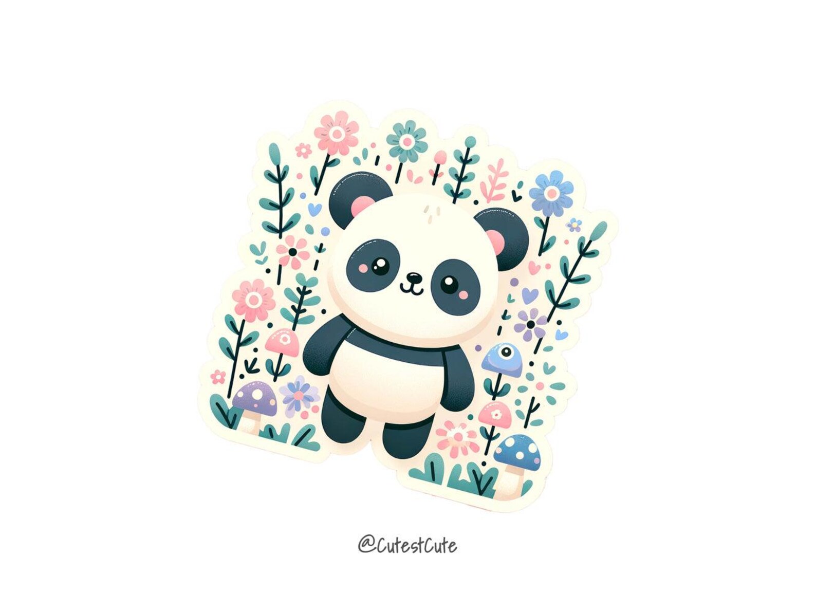 Panda in A Flower Garden, Cute and Colorful - Etsy
