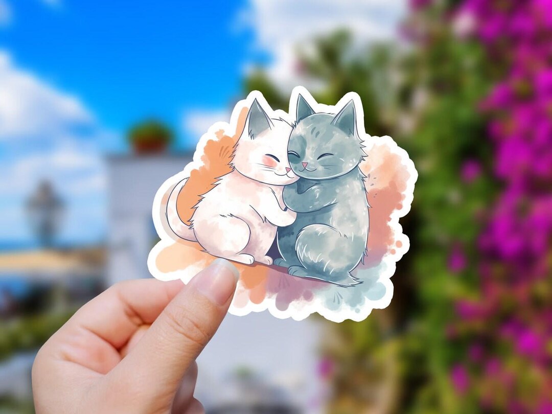 Cute White and Blue Cuddle Smile, Sticker Glossy Vinyl 2, 3, 4, 5, 6 ...
